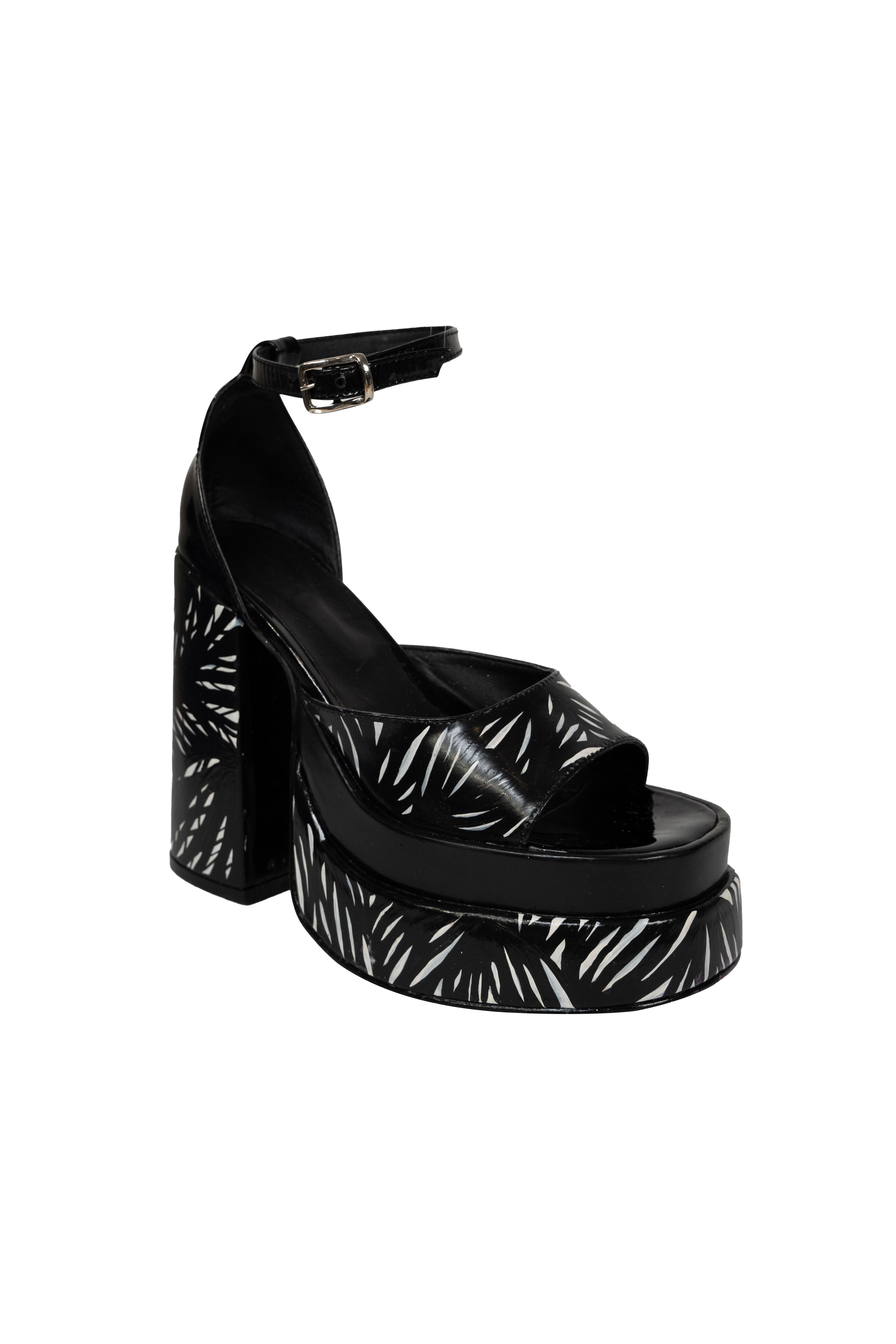 Qatar Black Platform Sandal (Genuine Leather) Collab ORI – JOKU SHOES USA